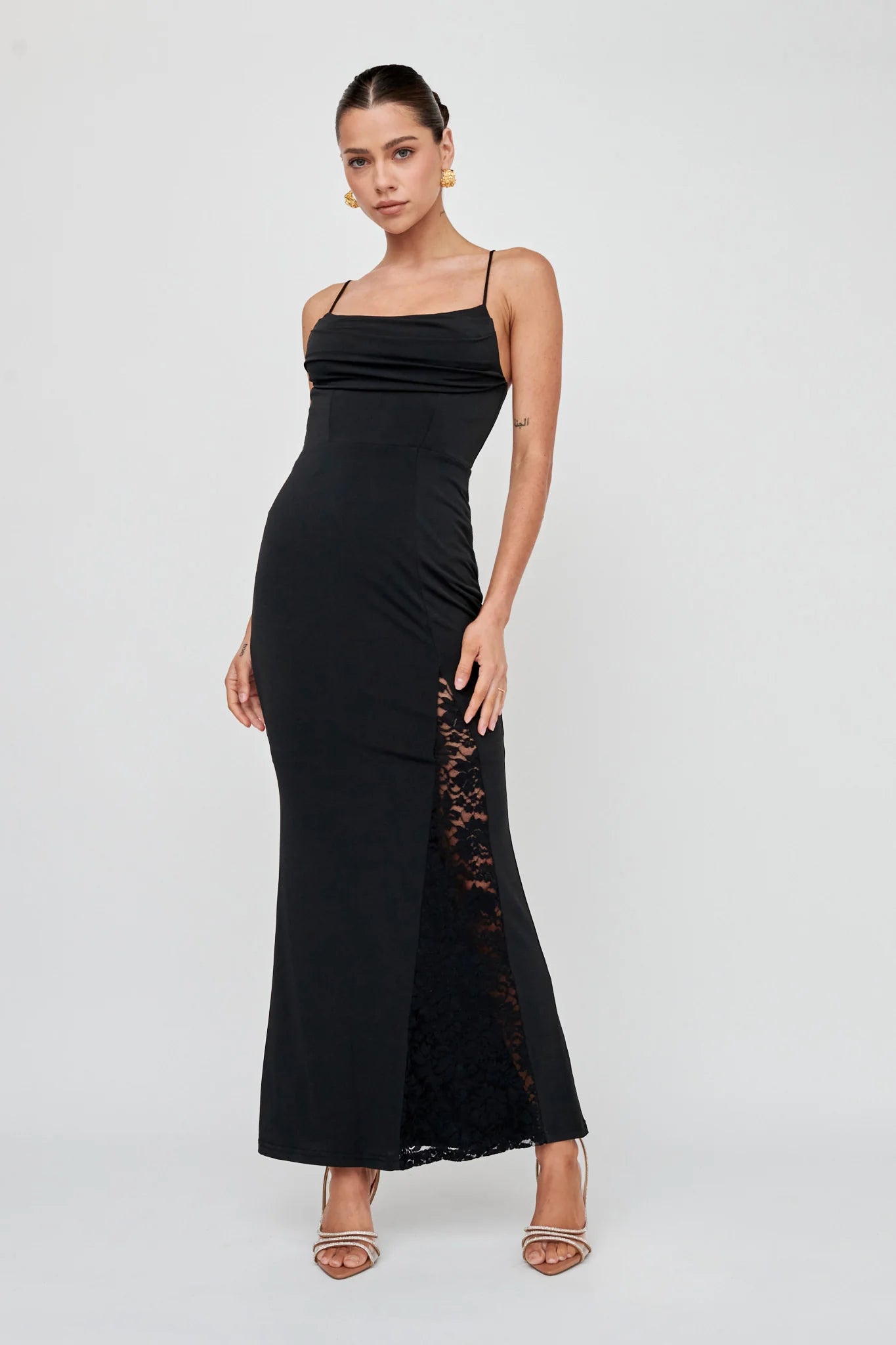 Well Versed Lace Split Maxi Dress Black - Mapfits